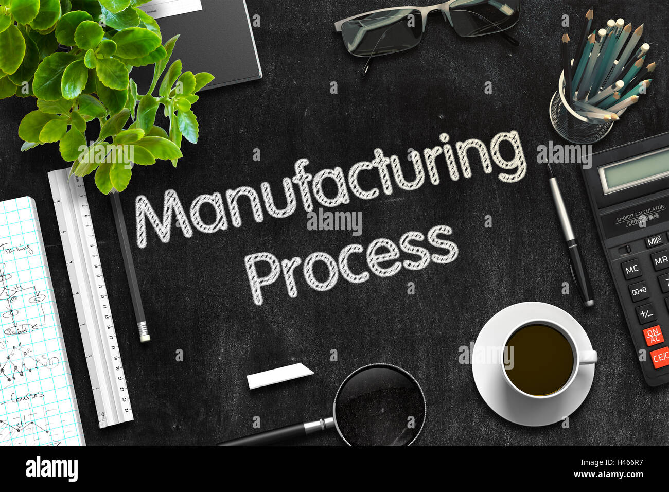 Manufacturing Process on Black Chalkboard. 3D Rendering Stock Photo - Alamy