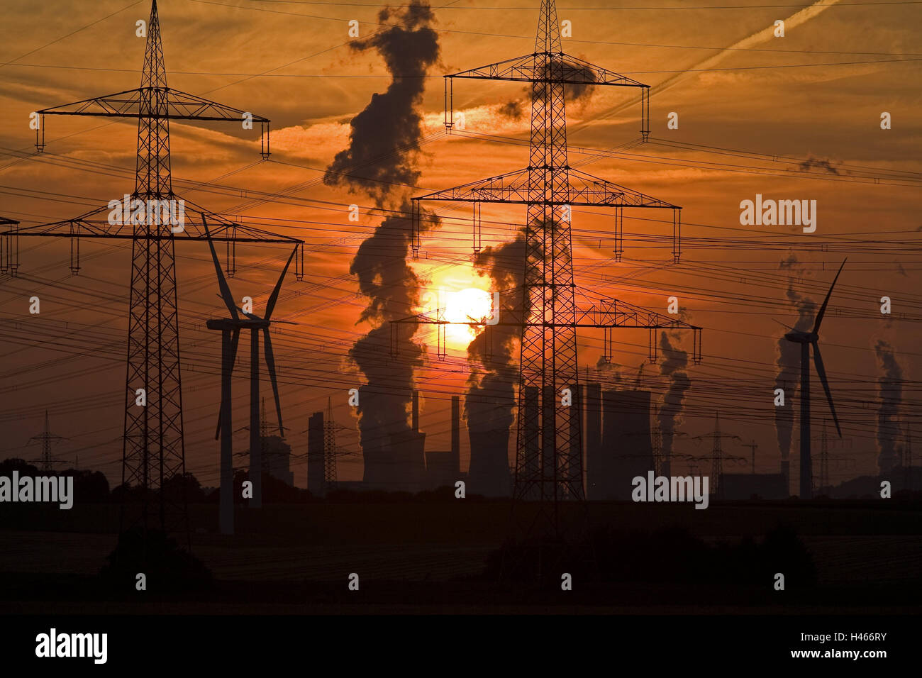 Germany, North Rhine-Westphalia, Neurath, power station, high-tension ...