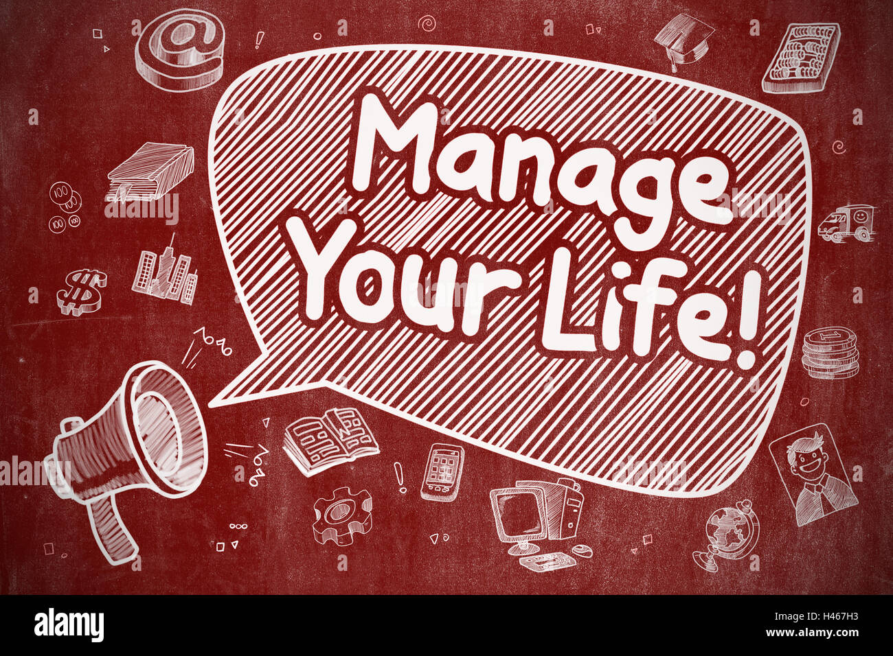 Manage Your Life - Doodle Illustration on Red Chalkboard Stock Photo ...