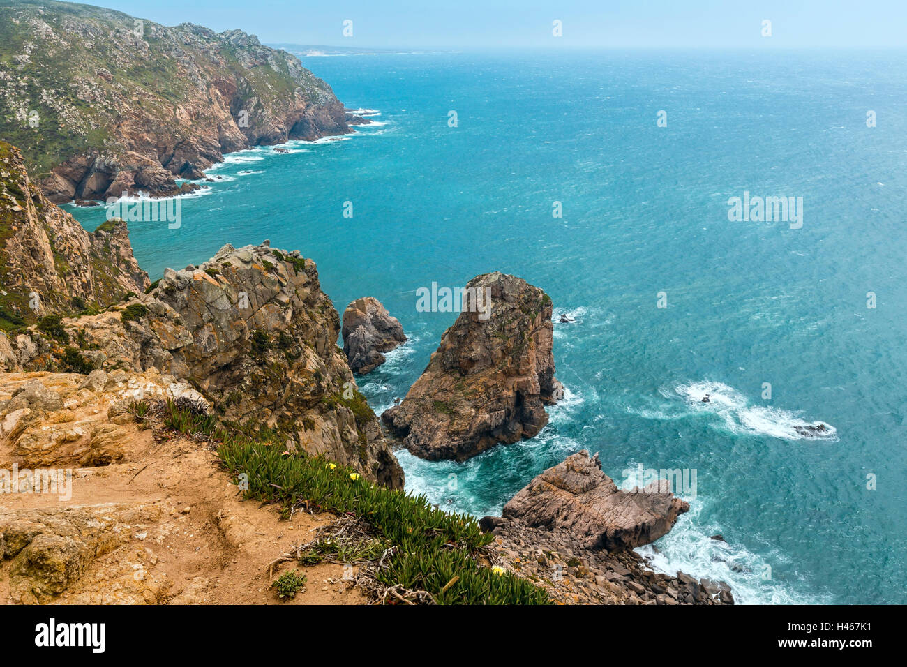 Atlantic ocean coast in cloudy weather. View from Cape Roca (Cabo da ...