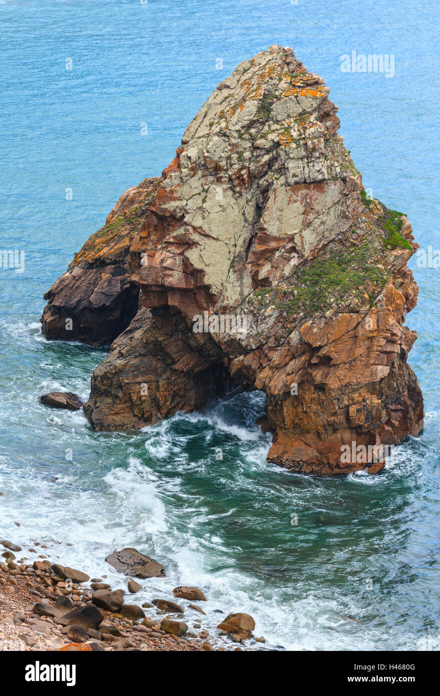 Boulders near shore. Atlantic ocean coast. View from Cape Roca (Cabo da ...