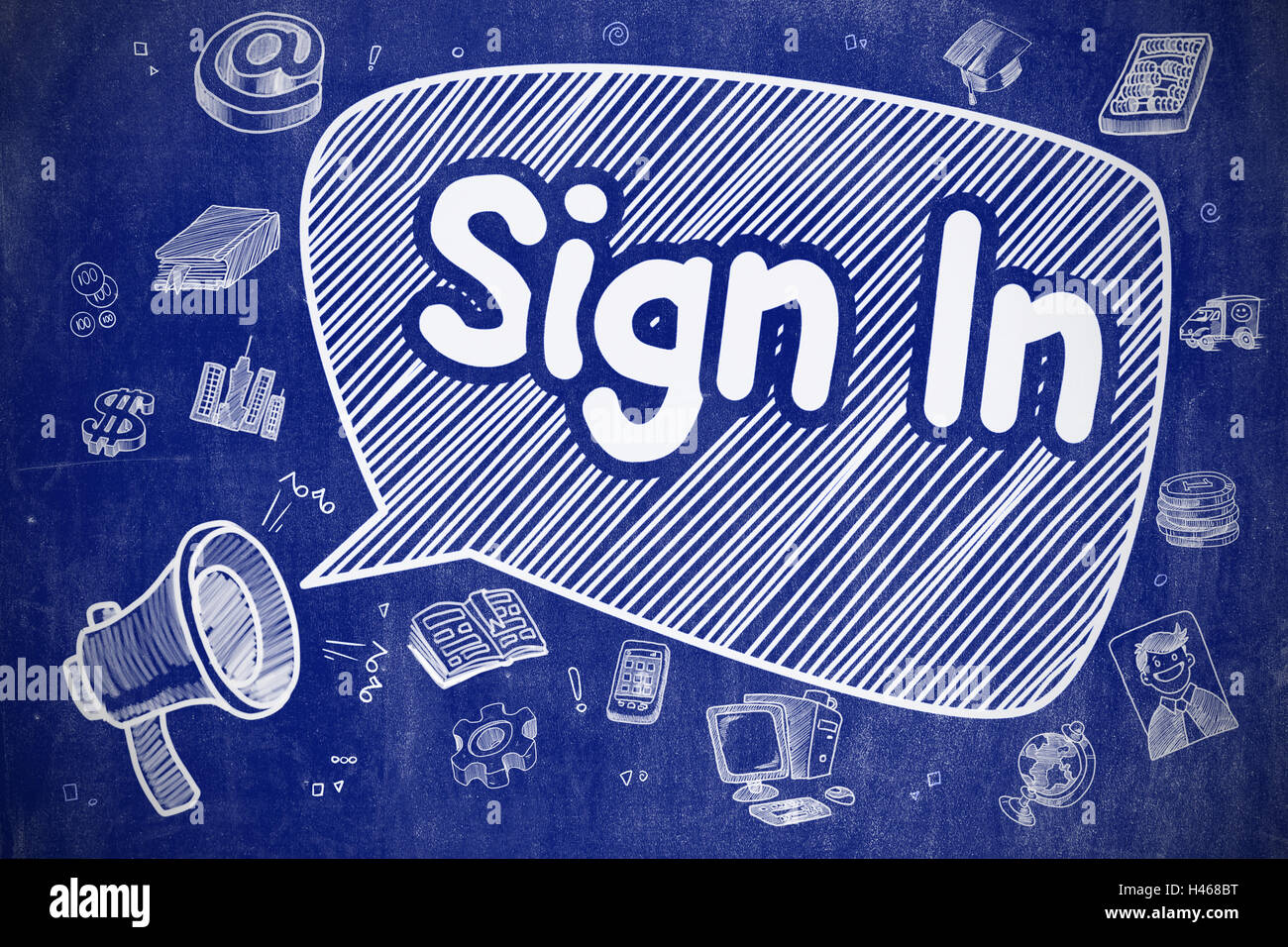 Sign In - Cartoon Illustration on Blue Chalkboard Stock Photo - Alamy
