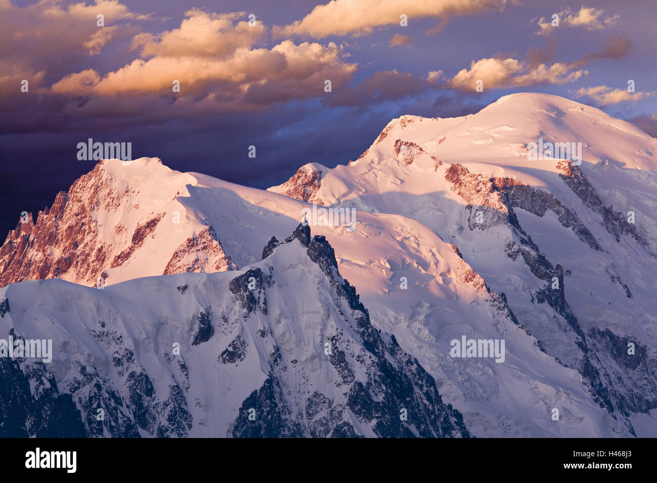 France, mountain landscape, morning light, Mont Blanc, Mont Maudit, Aiguille du Midi, Mont Blanc ...