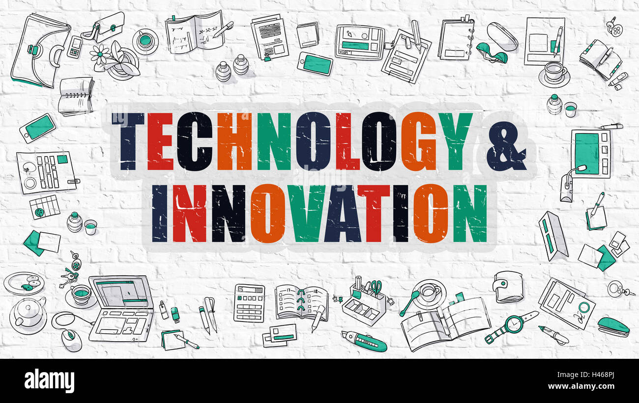 Technology and Innovation on White Brick Wall Stock Photo - Alamy