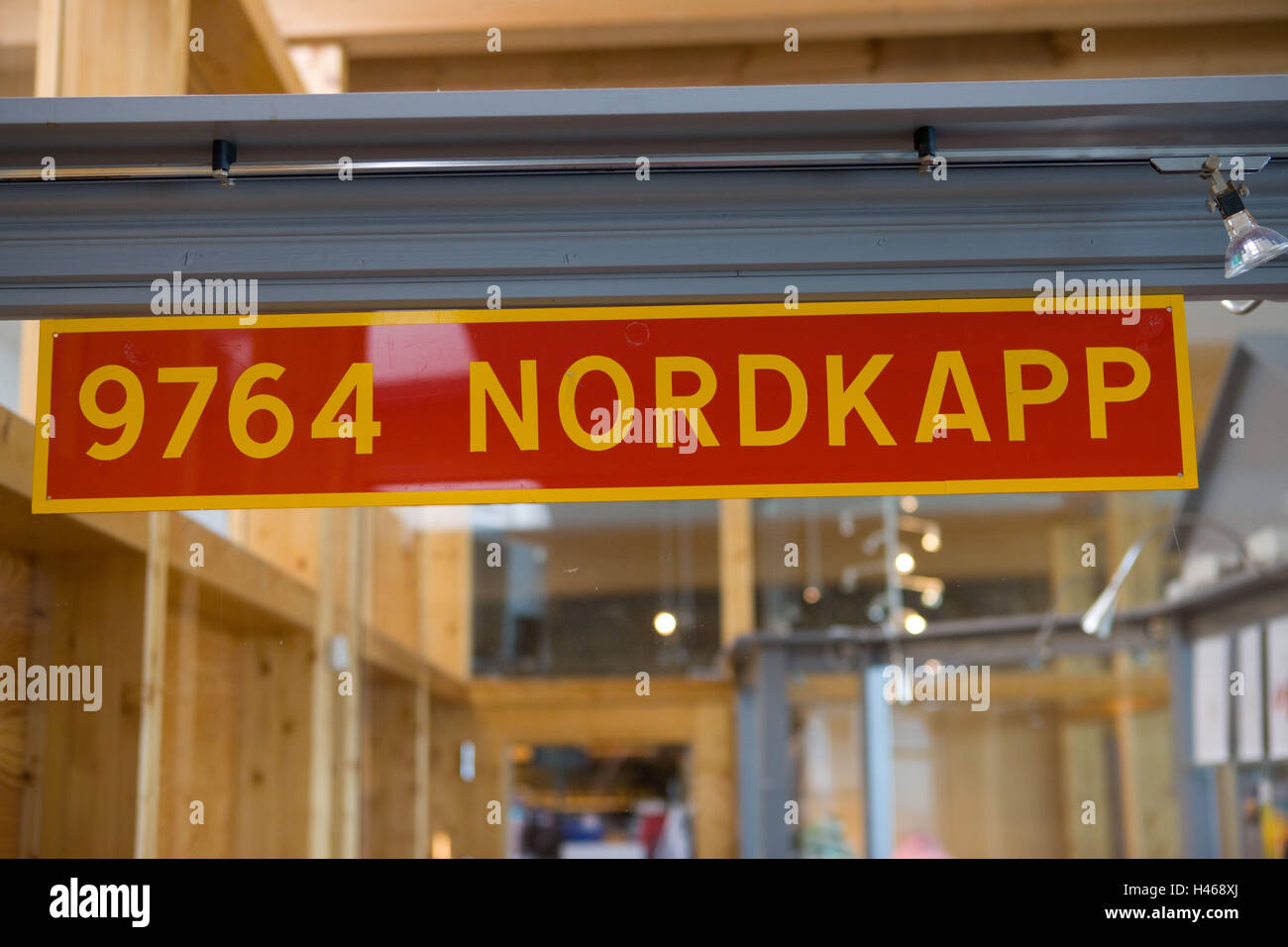 Norway, Finnmark, Mageröya, North Cape, visitor's centre, sign Stock ...
