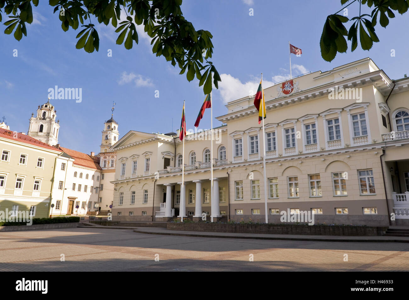 Lithuania, Vilnius, Old Town, presidential palace, facade, tree, detail ...