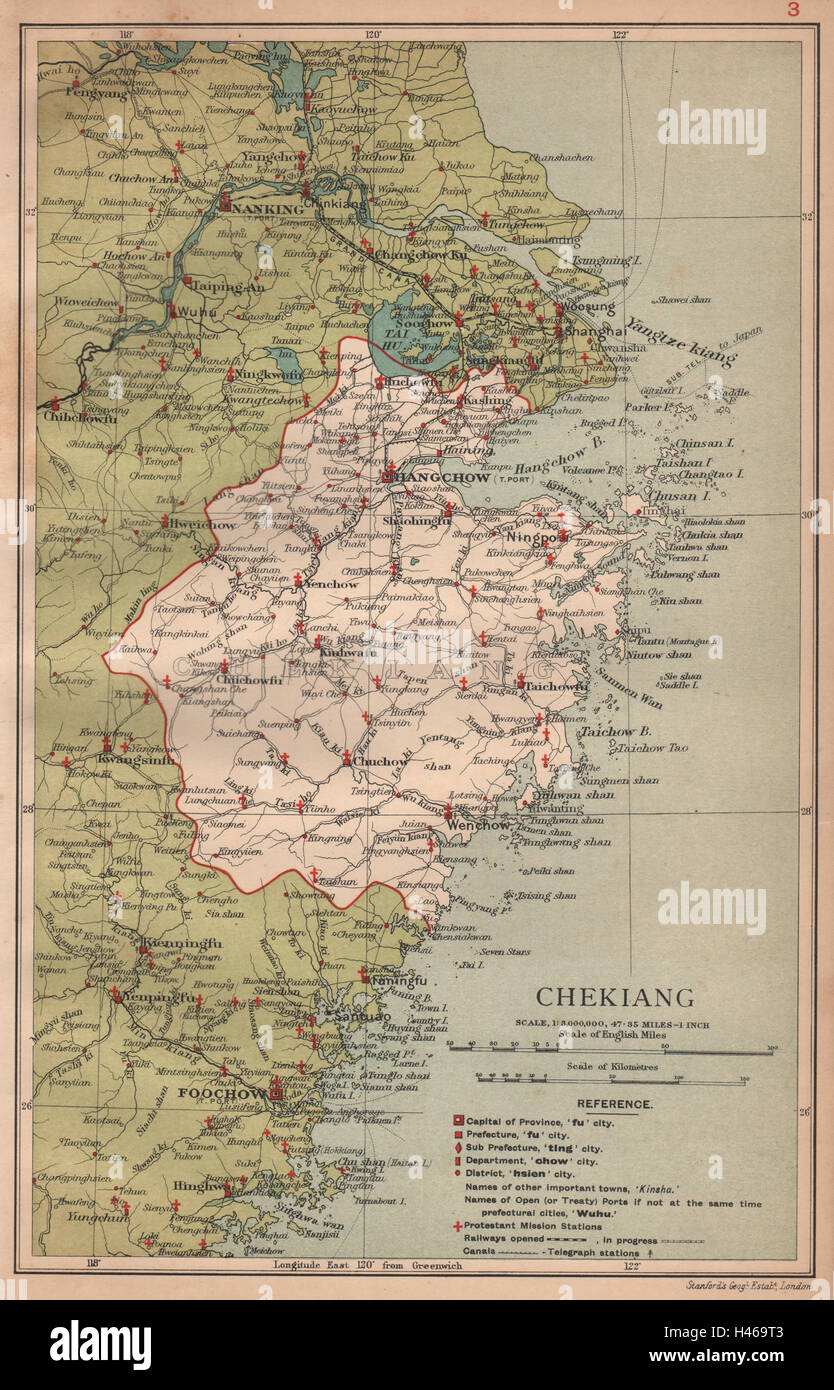 Chekiang (Zhejiang) China province map. Hangchow (Hangzhou). STANFORD ...