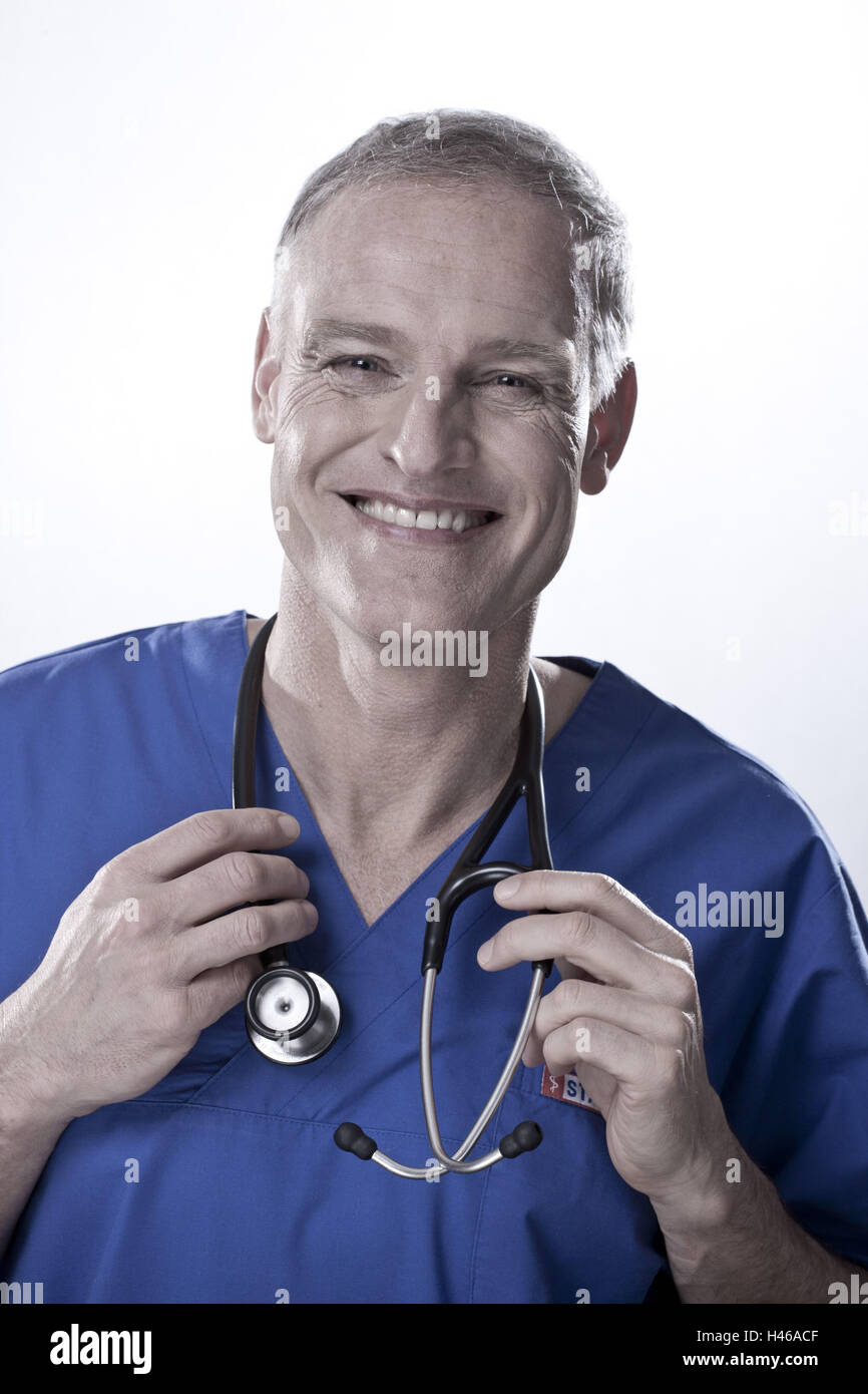 Op. doctor with stethoscope, laughing, portrait Stock Photo - Alamy