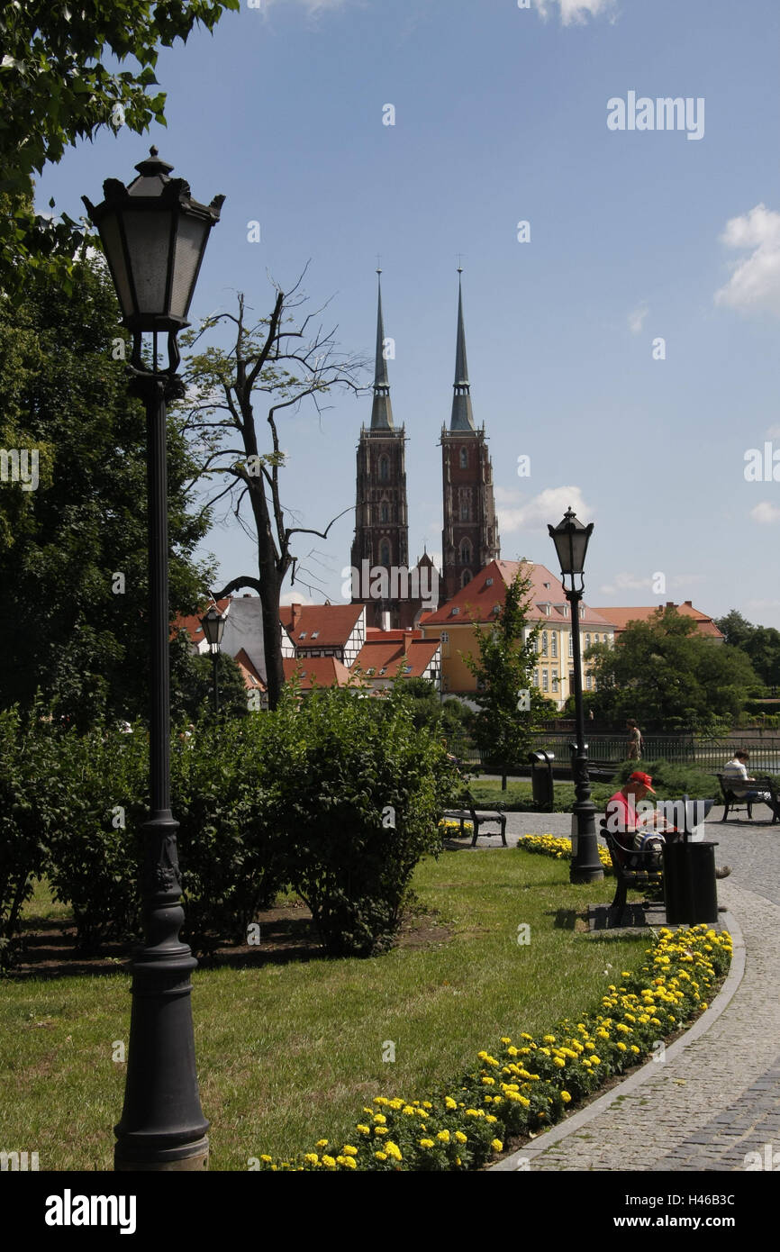 Poland, Wroclaw, Sand island, park, towers the cathedral Stock Photo ...