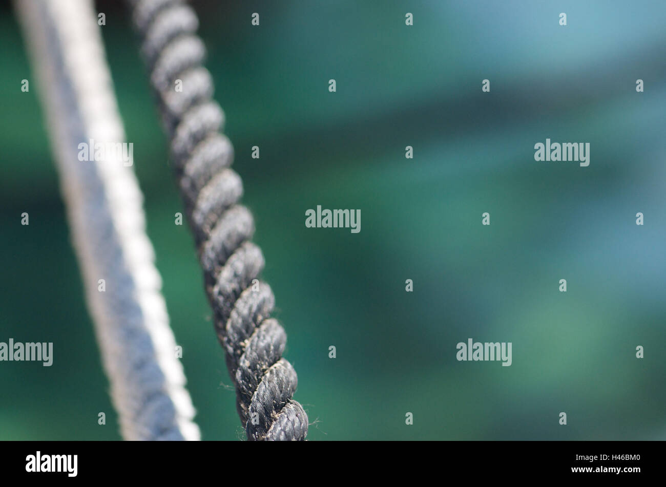 Fishing boat, landing stage, ropes, medium close-up, detail, island ...