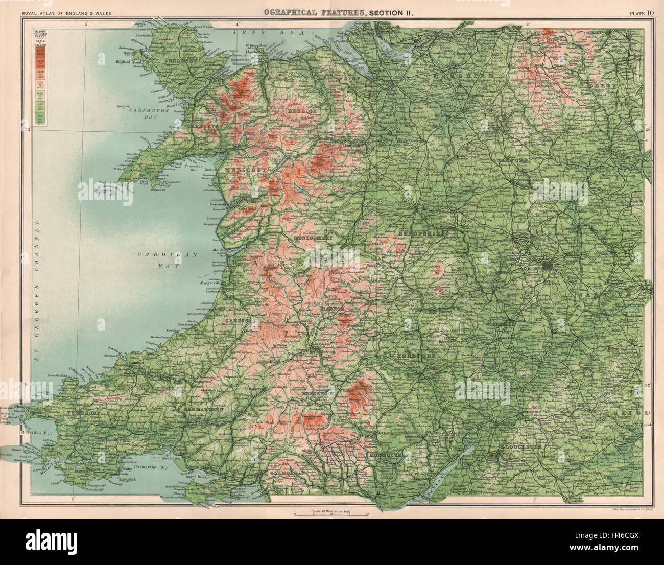 WALES RELIEF. Snowdonia Brecon Beacons Shropshire Hills Cambrian Mtns ...