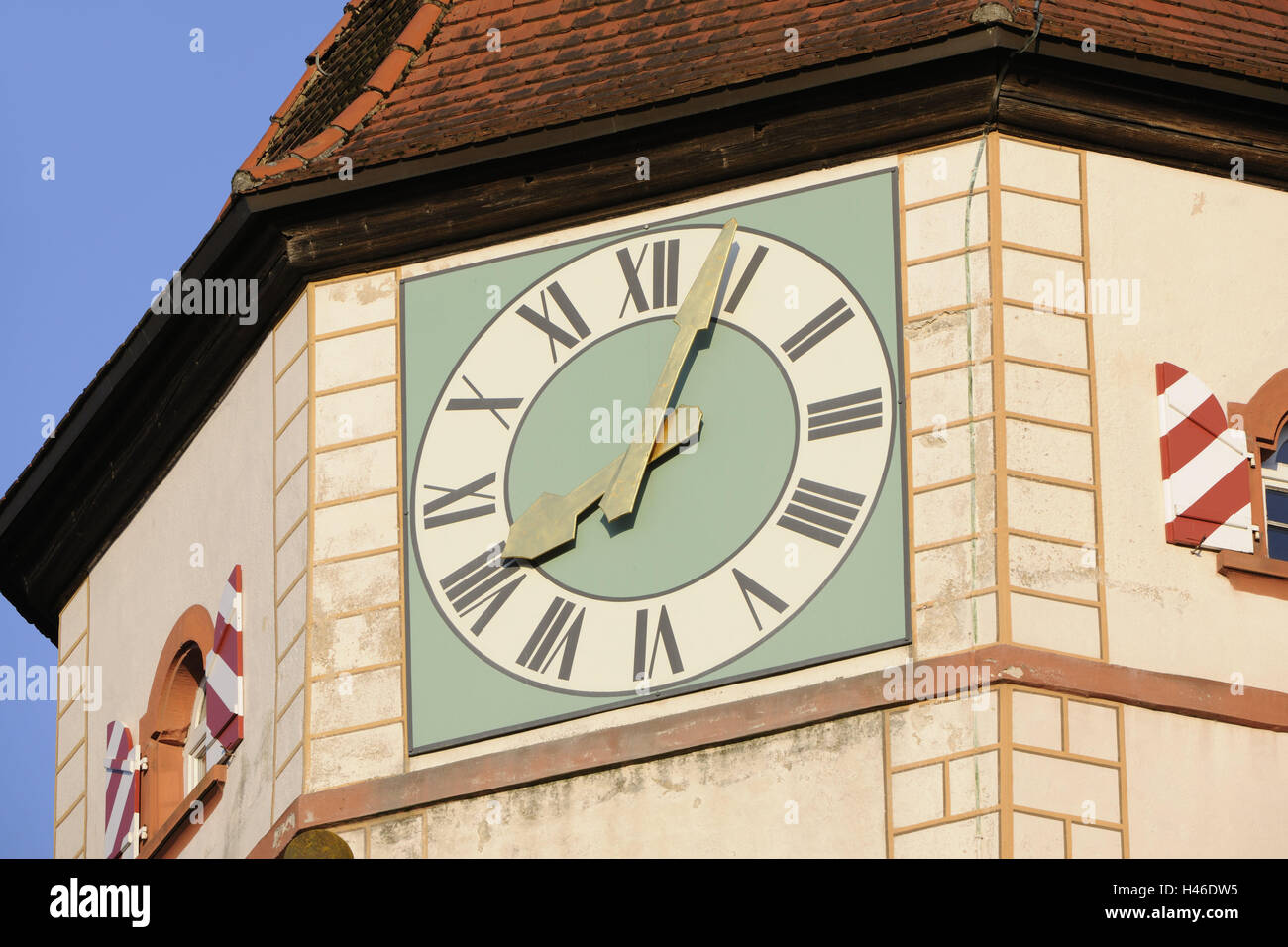 Germany, Baden-Wurttemberg, Haigerloch, Roman's tower, clock ...