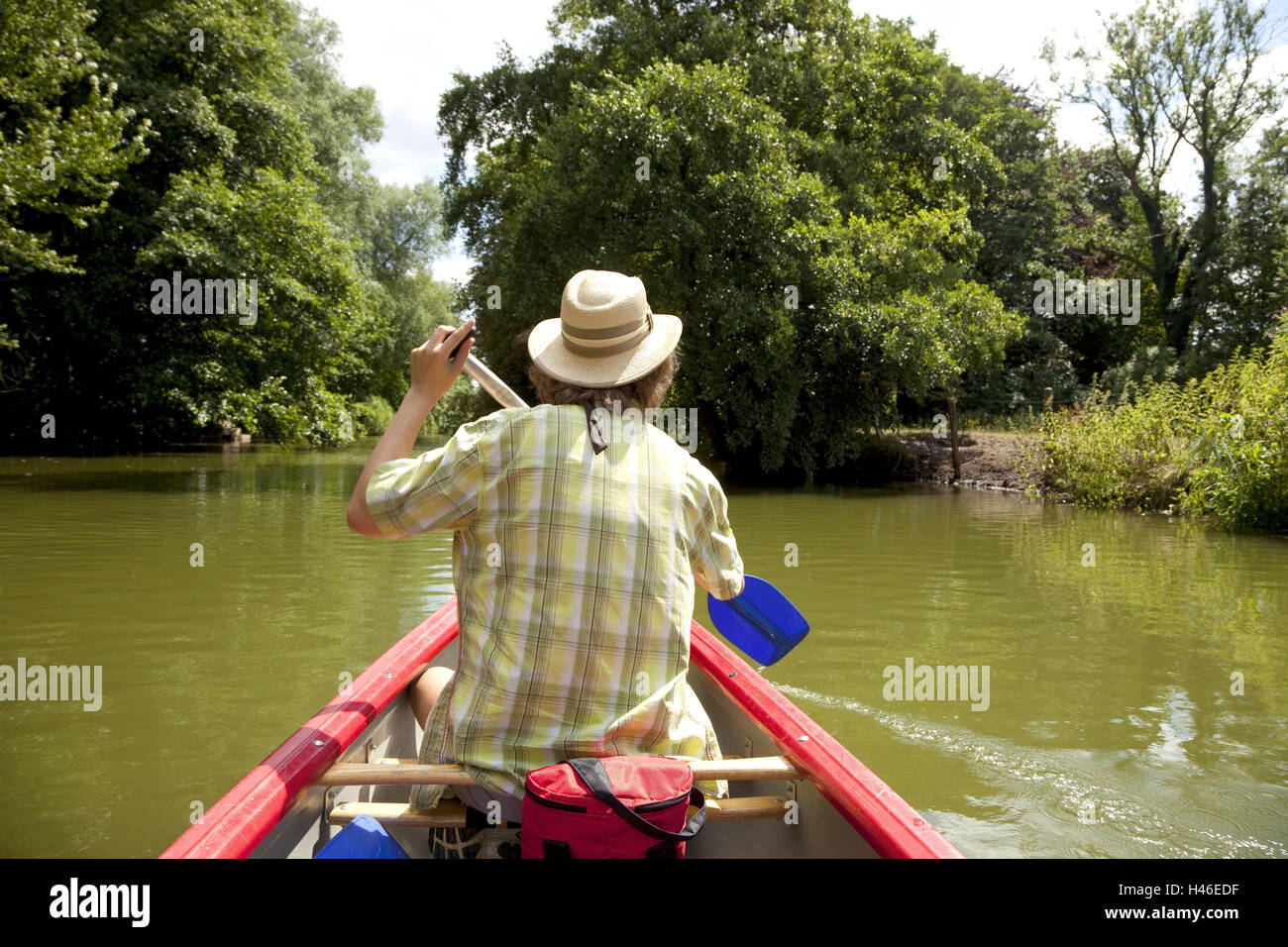 river, teenager, girl, back view, canoe driving, canoe tour, rest ...