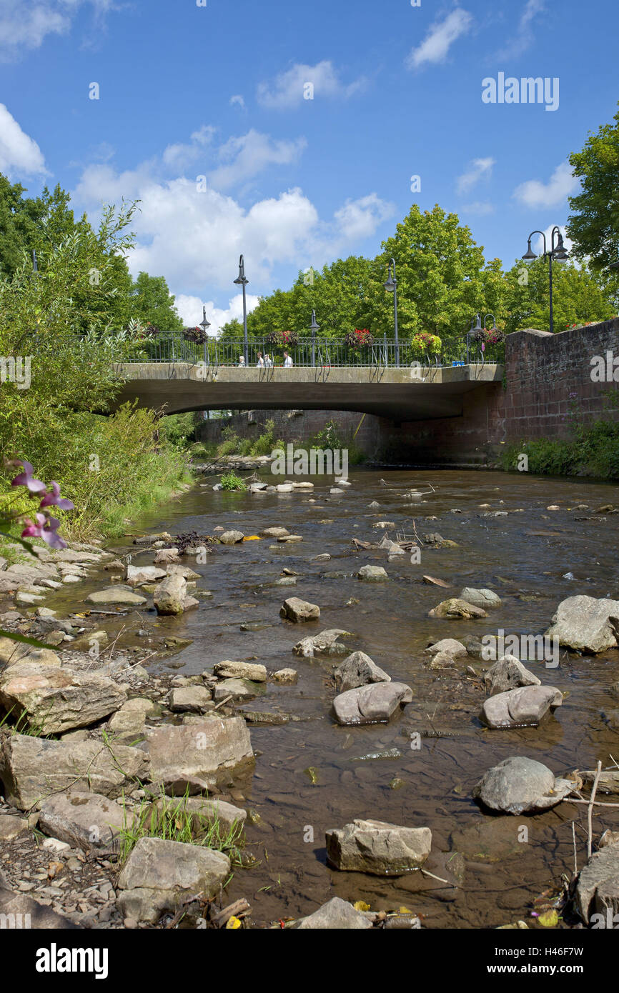 Germany, Rhineland-Palatinate, Eifel, Wittlich, river Lieser, bridge ...