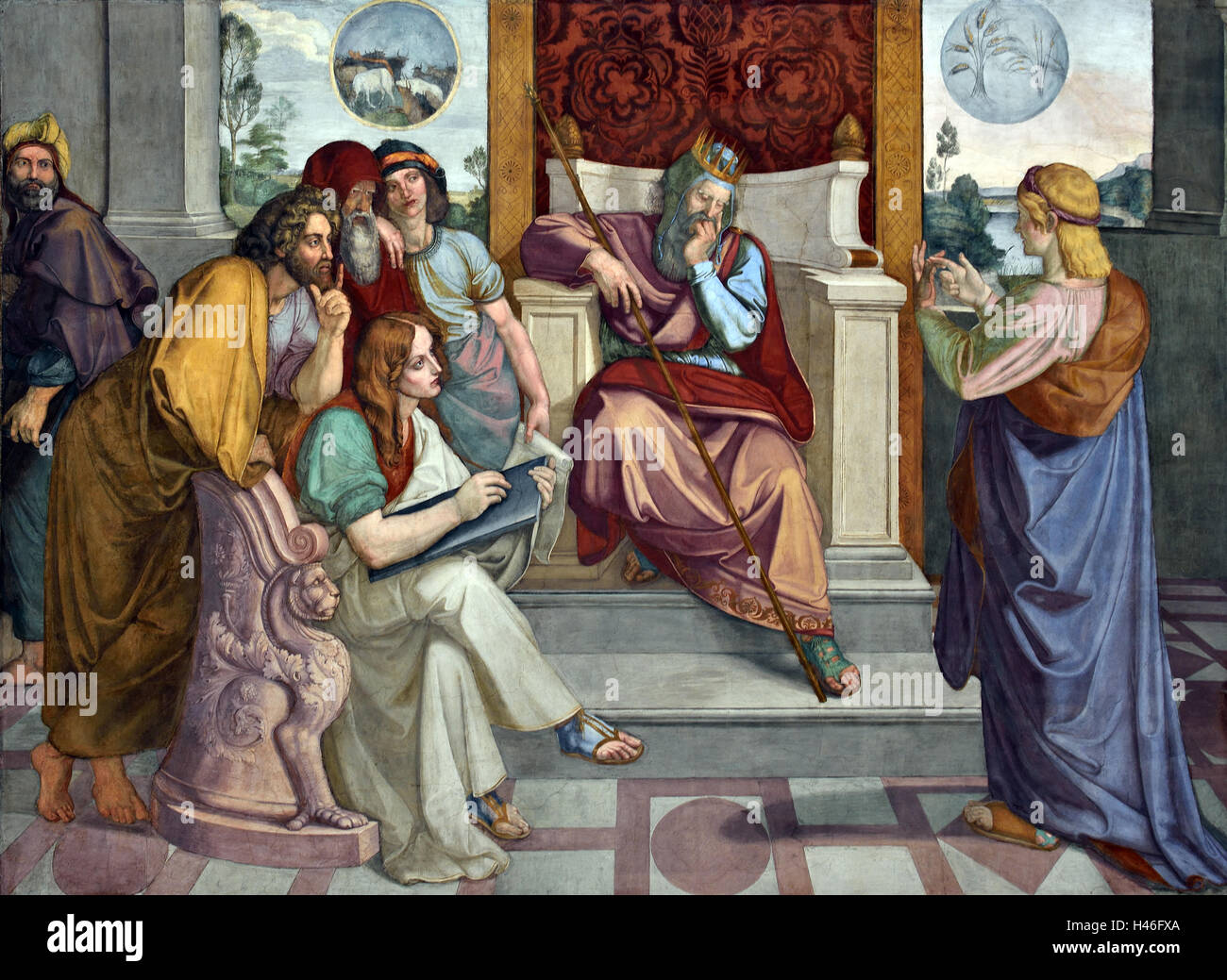 Joseph interprets the dreams of Pharaoh. Wall paintings from the eight ...