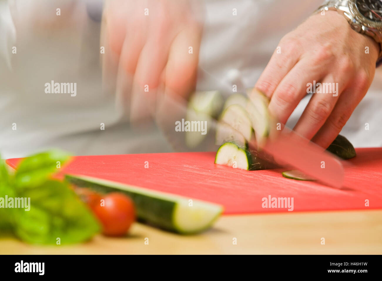Hands, cook, knife, cutting vegetable Stock Photo - Alamy