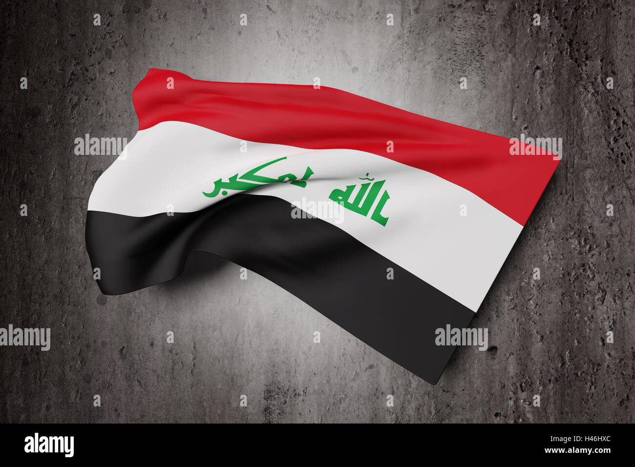 3d rendering of Republic of Iraq flag waving on a dirty background ...