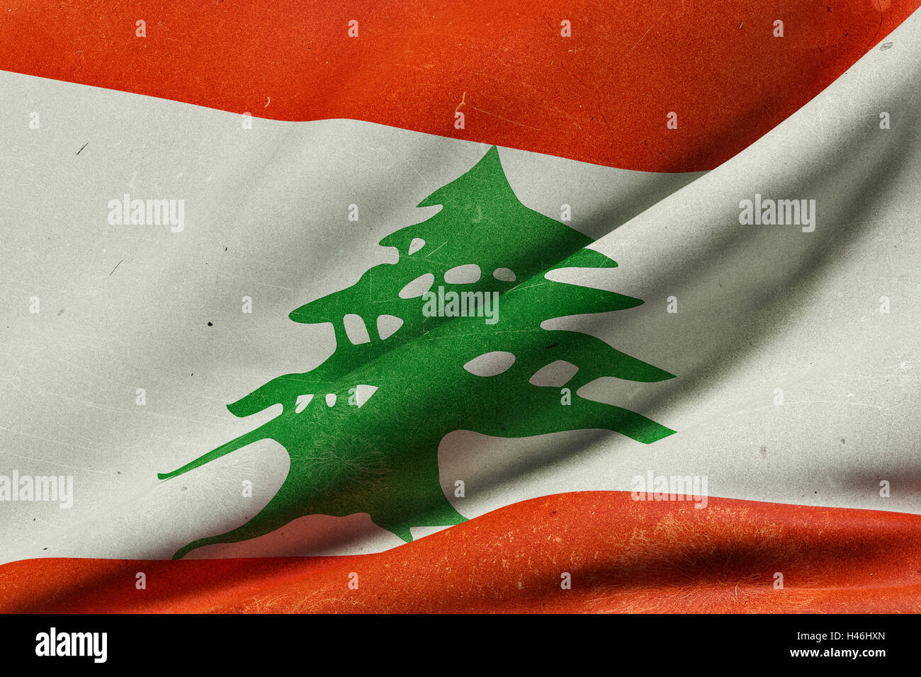 3d rendering of an old Lebanon flag waving Stock Photo - Alamy