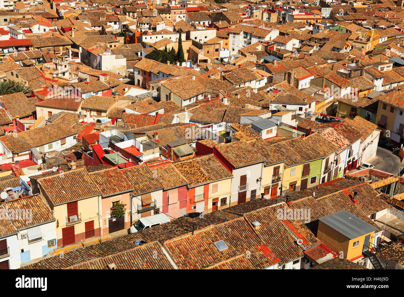 Looking down on spanish traditional house rooftops Stock Photo - Alamy