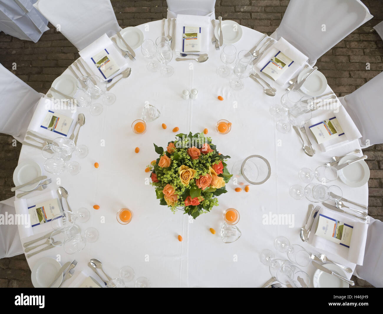 Dining table, around, table appointments, festively, uncovered Stock ...