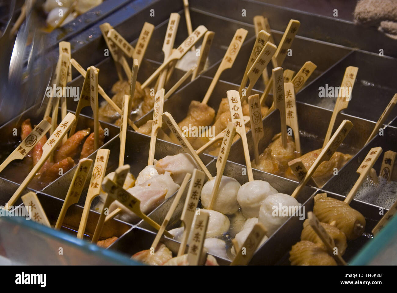 China, Shanghai, snack, dishes, in Chinese, rods, detail Stock Photo ...