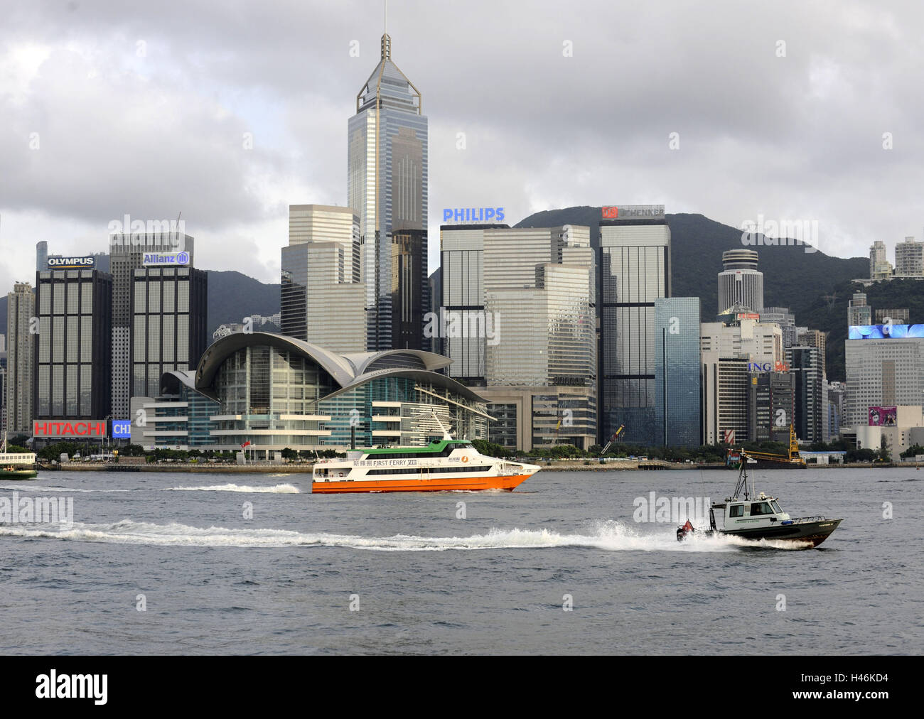 High rises, ship, boat, heaven, clouds, Hong Kong, China Stock Photo ...