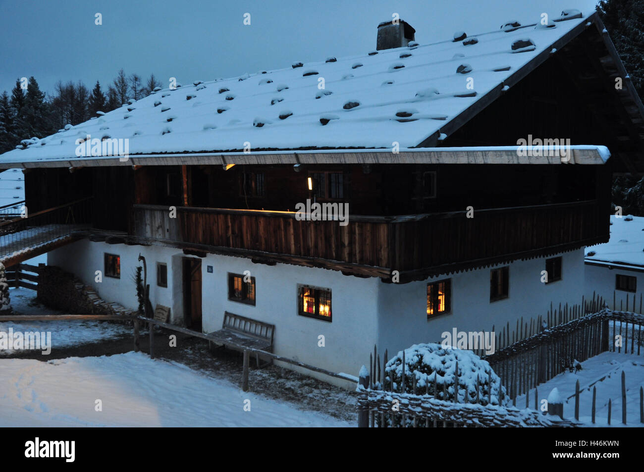 Farmhouse, outside, winter, house, building, economic house, snow, farm ...