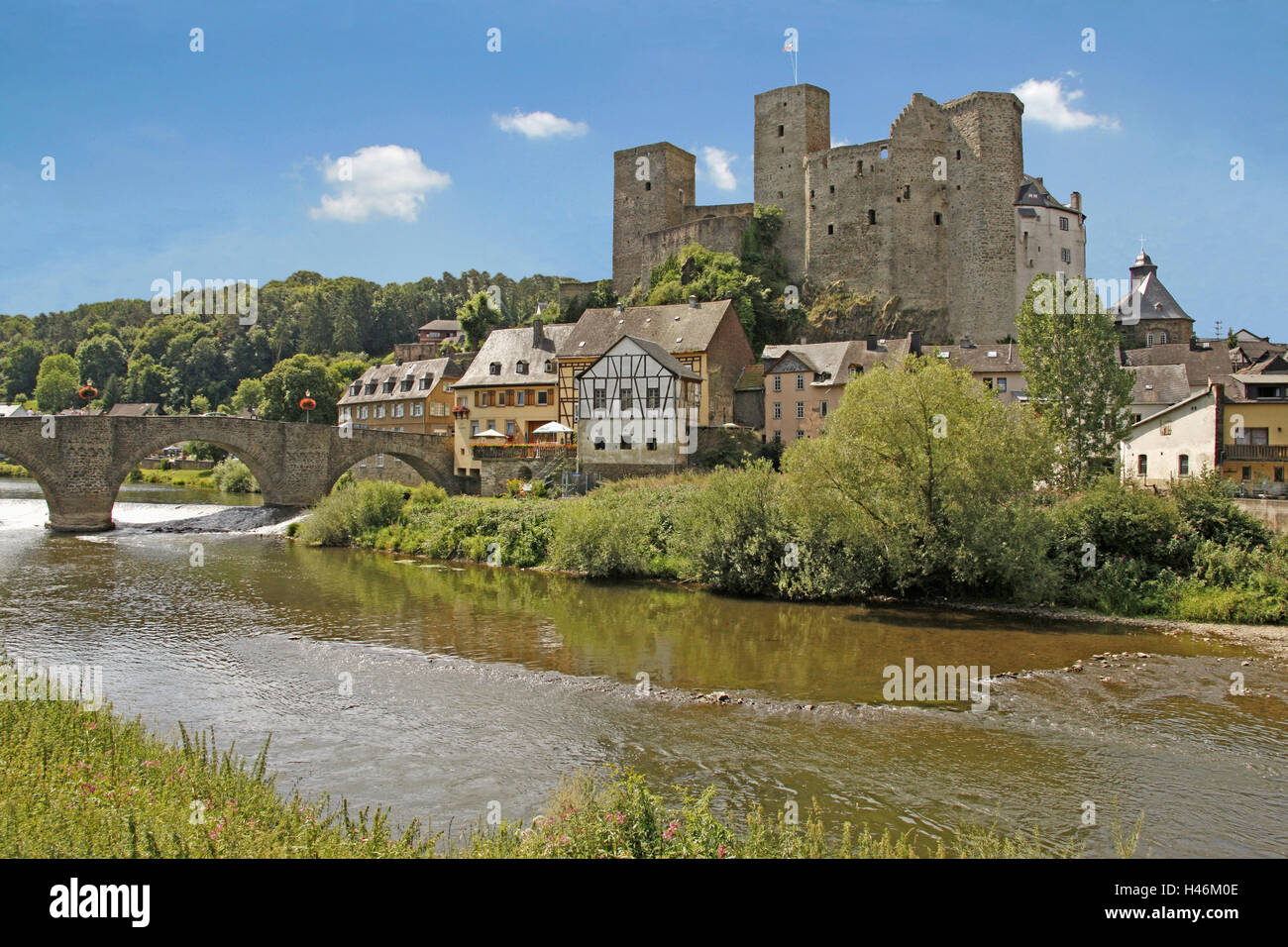 Germany, Hessen, Runkel in the Lahn, castle, bridge, Runkel, Lahn ...