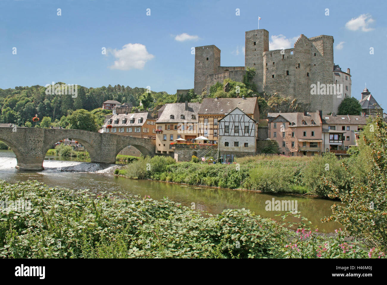 Germany, Hessen, Runkel in the Lahn, castle, bridge, houses, Runkel ...
