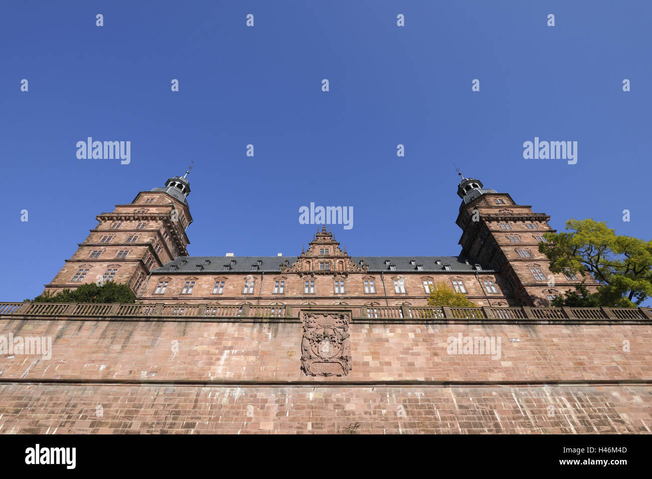 Bavaria, Aschaffenburg, castle castle Johannis, defensive wall, towers ...