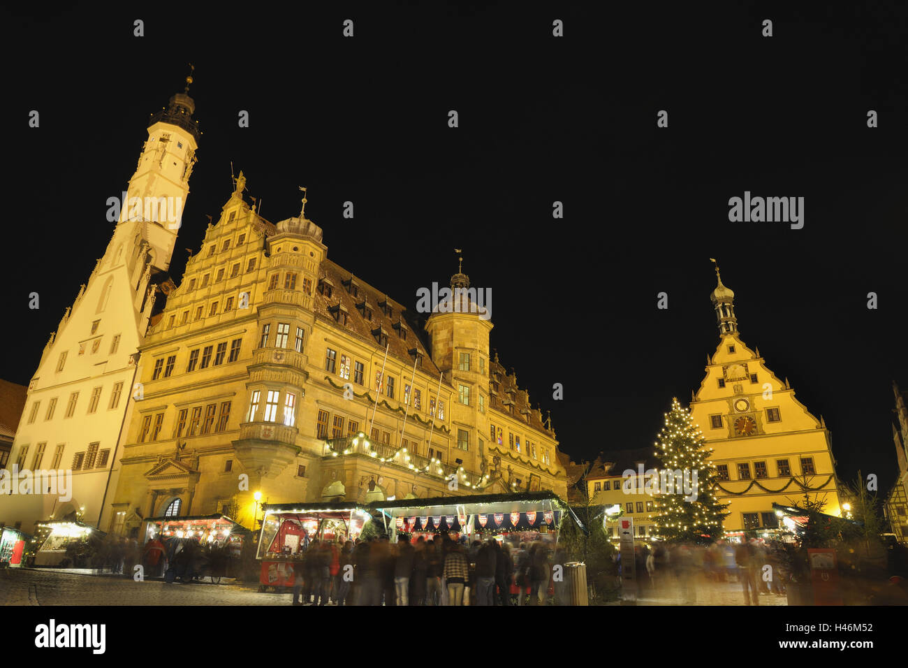 City hall square, Christmas market, night, winter, Rothenburg ob der ...
