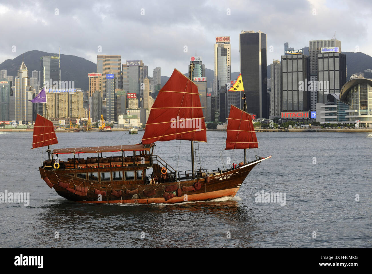 High rises, sailing ship, heaven, clouds, Hong Kong, China Stock Photo ...