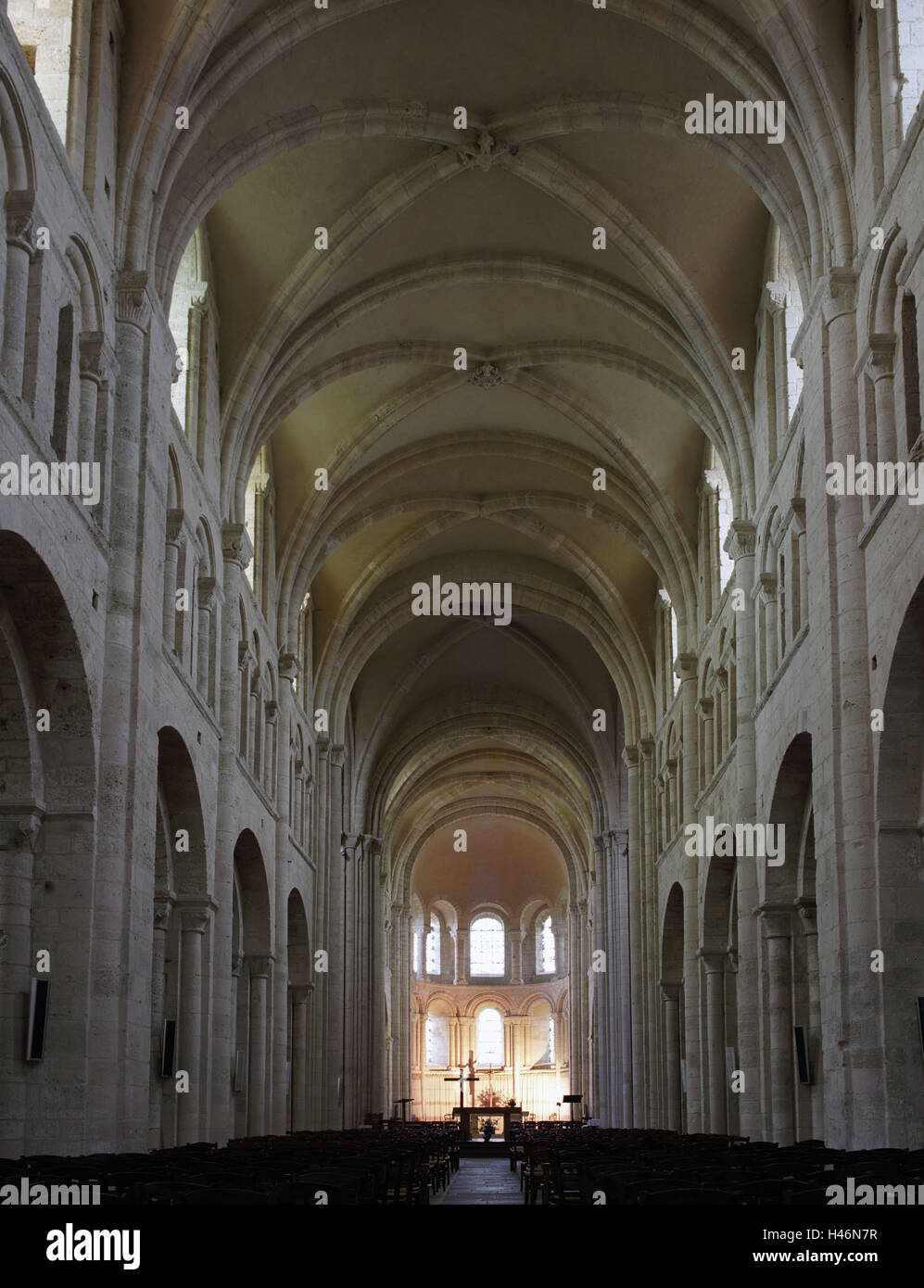 Romanesque cathedral, interior shot, Lessay, Normandy Stock Photo - Alamy