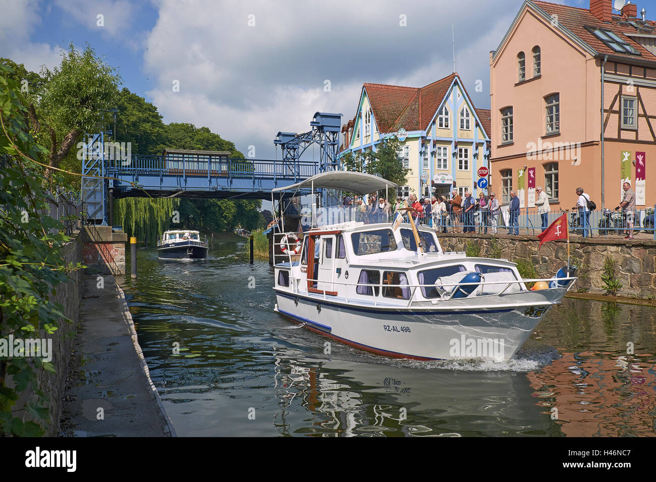 Lift bridge on Eldekanal in Plau am See at the Müritz-Elde waterway ...