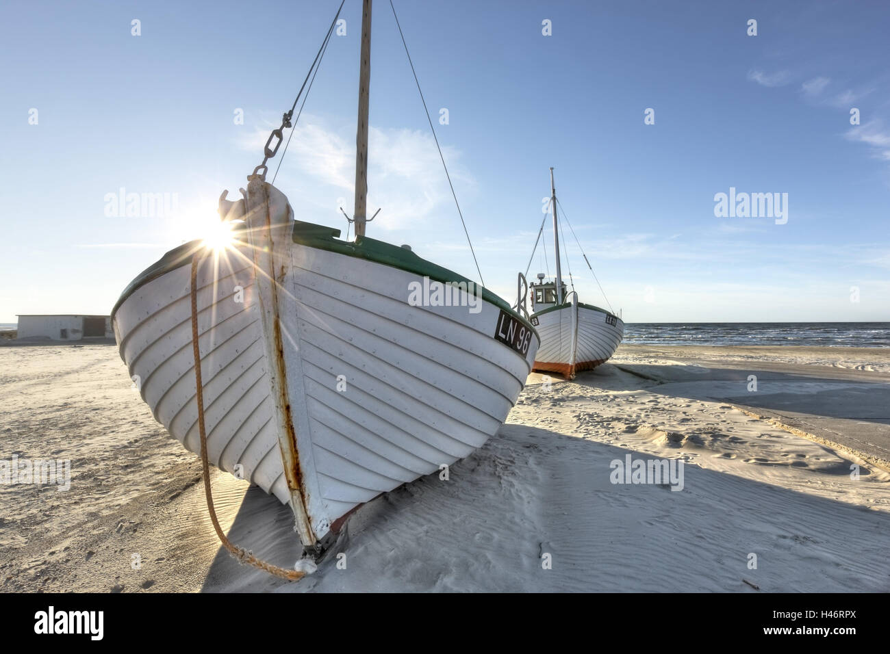 Denmark, Jutland, Lökken, beach, boats, ships Stock Photo - Alamy