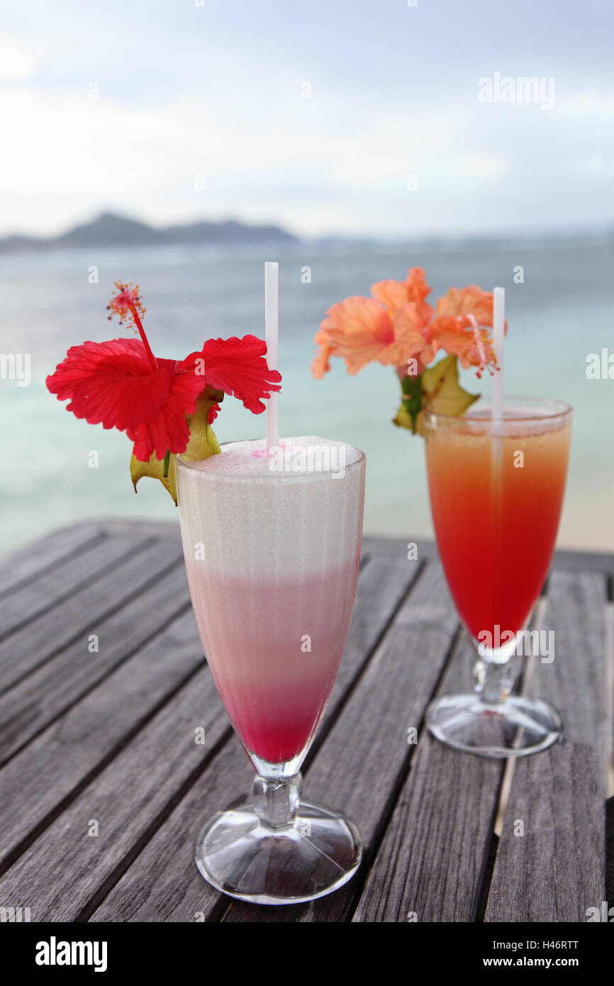 The Seychelles, La Digue, Runable aground, two drinks Stock Photo - Alamy