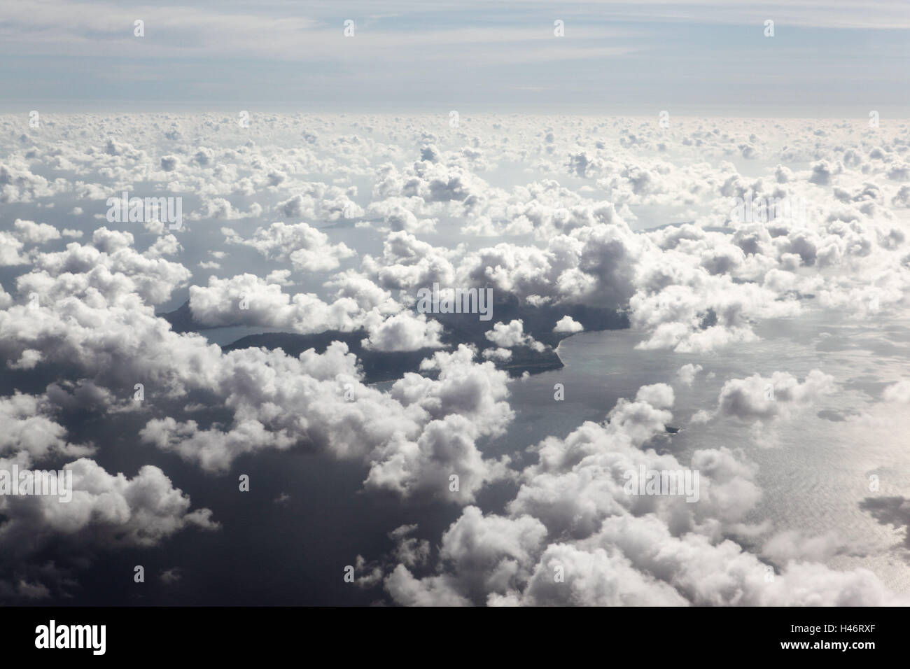 Indian Ocean, aerial shot, approach on the Seychelles Stock Photo - Alamy