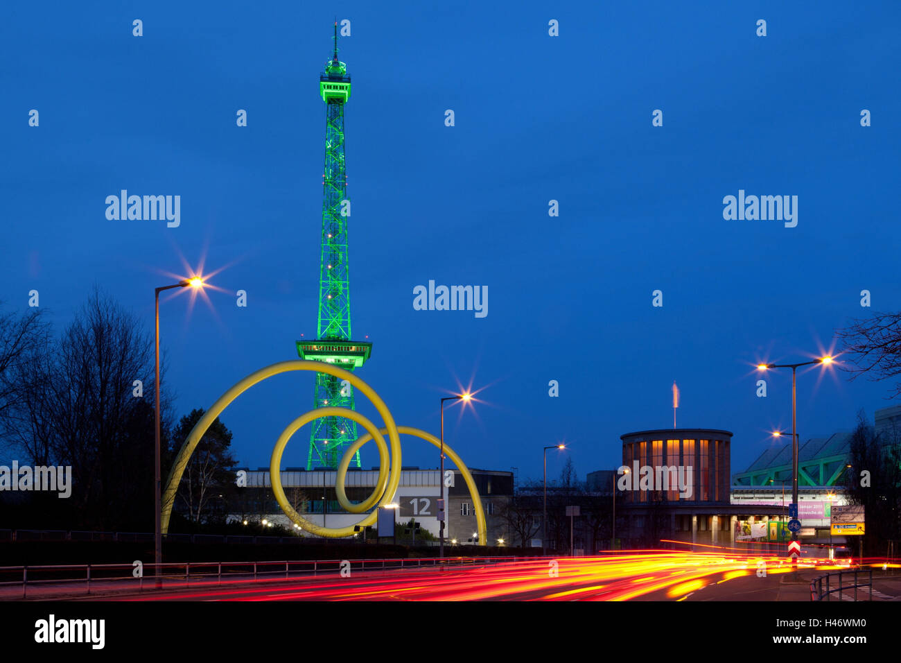 Berlin, radio tower, looping sculpture, night Stock Photo - Alamy