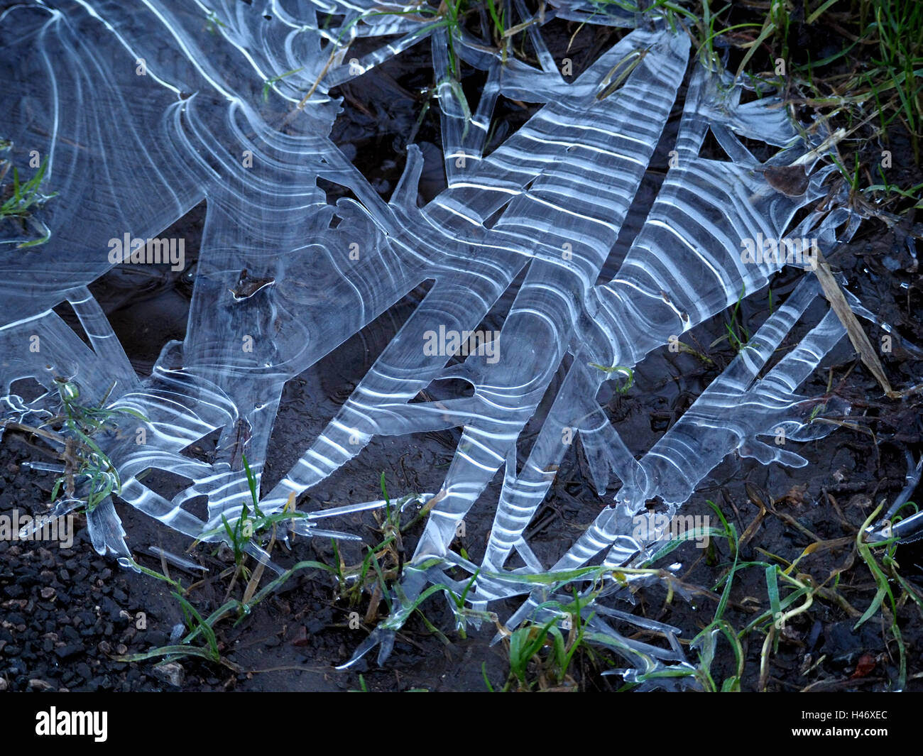 stripy patterns in glazed angular ice shards formed by alternate ...