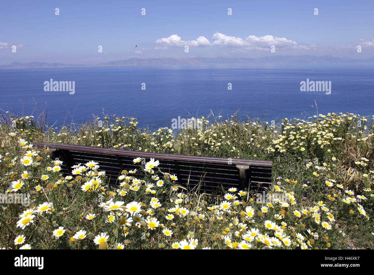 Greece, Rhodes, bench, view, spring Stock Photo - Alamy