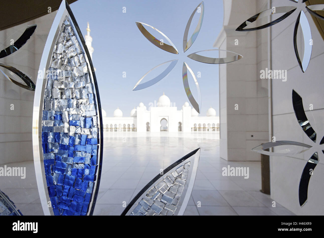 View through ornate windows of the Sheikh Zayed Bin Sultan Al Nahyan ...