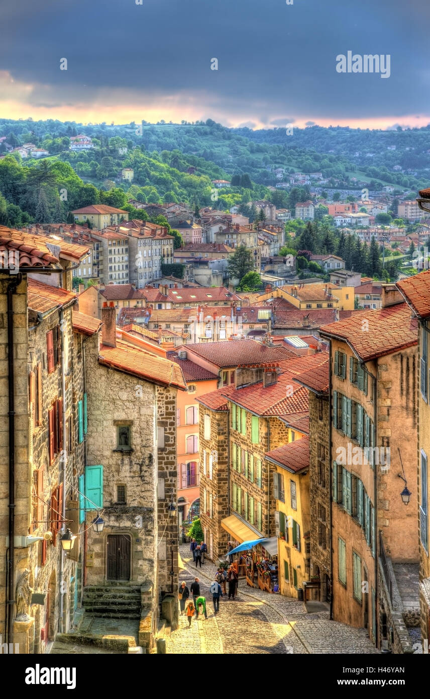 Street in the historic centre of Le Puy-en-Velay - France Stock Photo ...