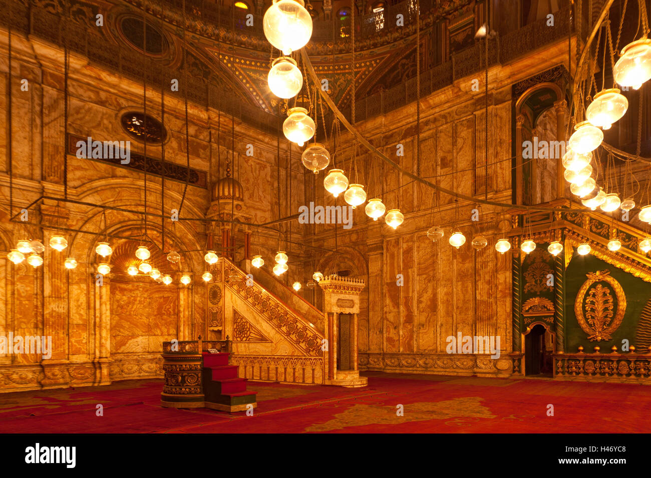 Egypt, Cairo, Mosque of Muhammad Ali, prayer niche 'Mihrab' and pulpit ...
