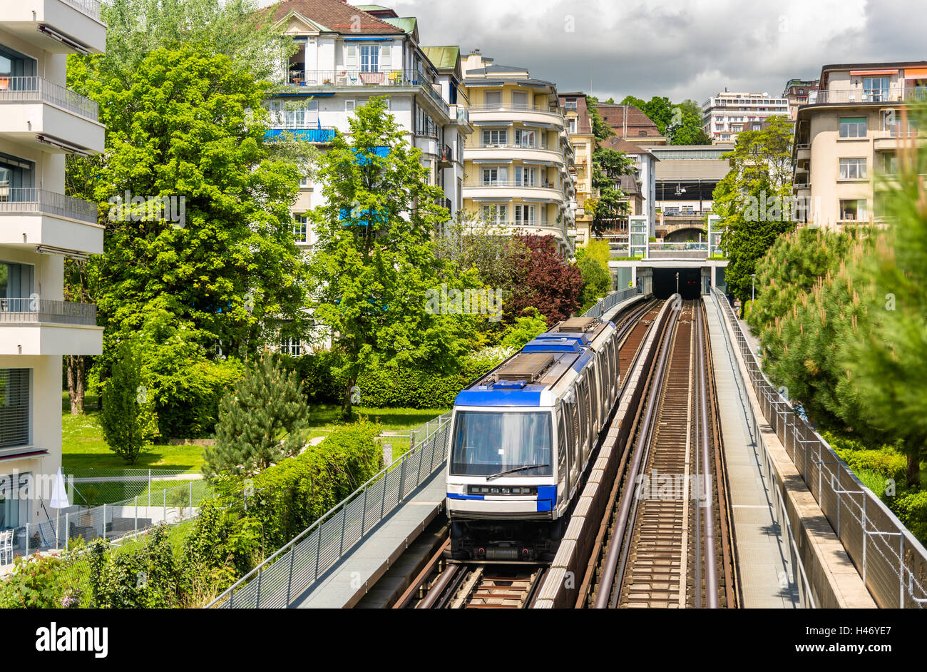 View of a metro train in Lausanne - Switzerland Stock Photo - Alamy