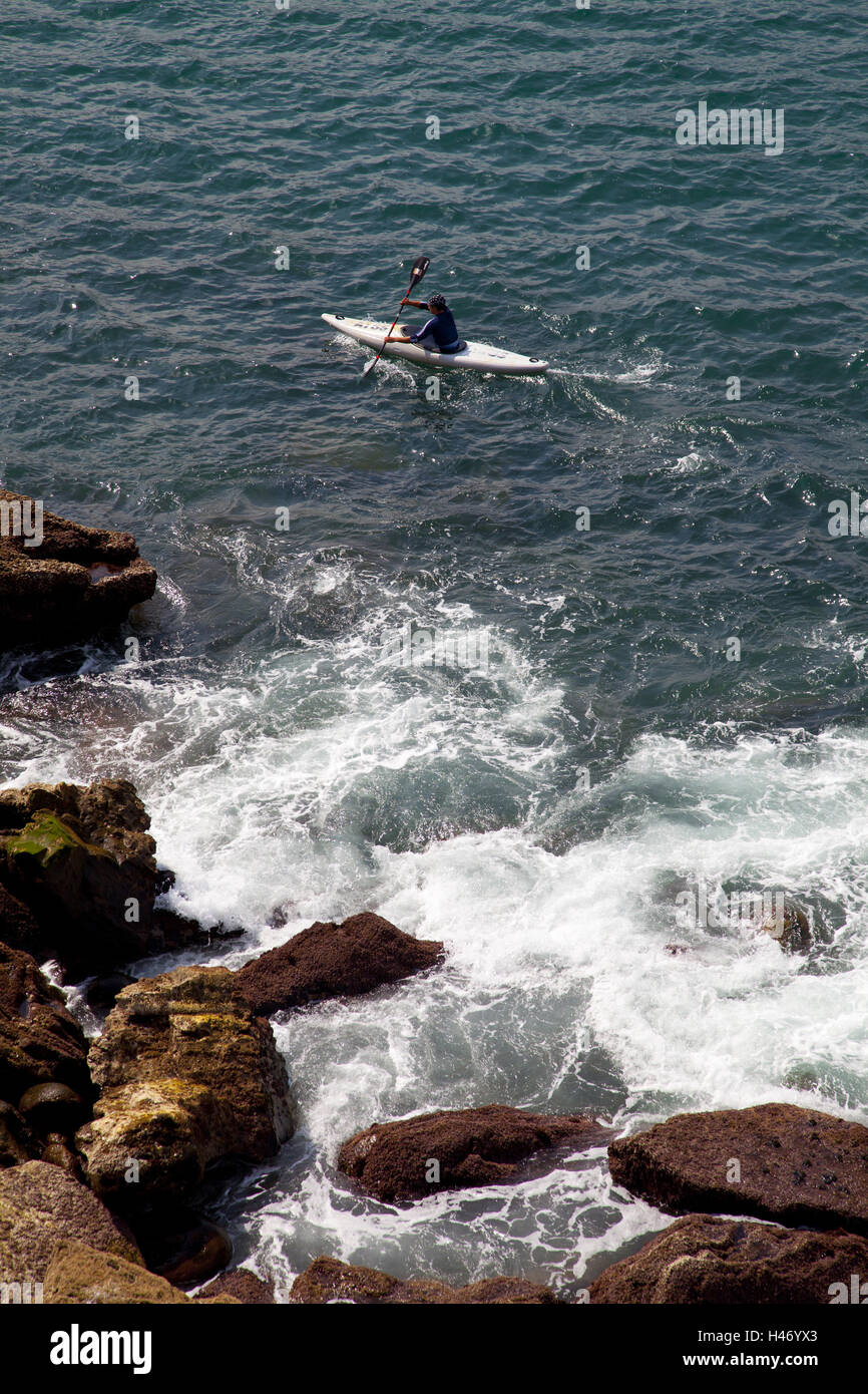 Kayak driving in the bay of La Concha in San Sebastian, province of ...