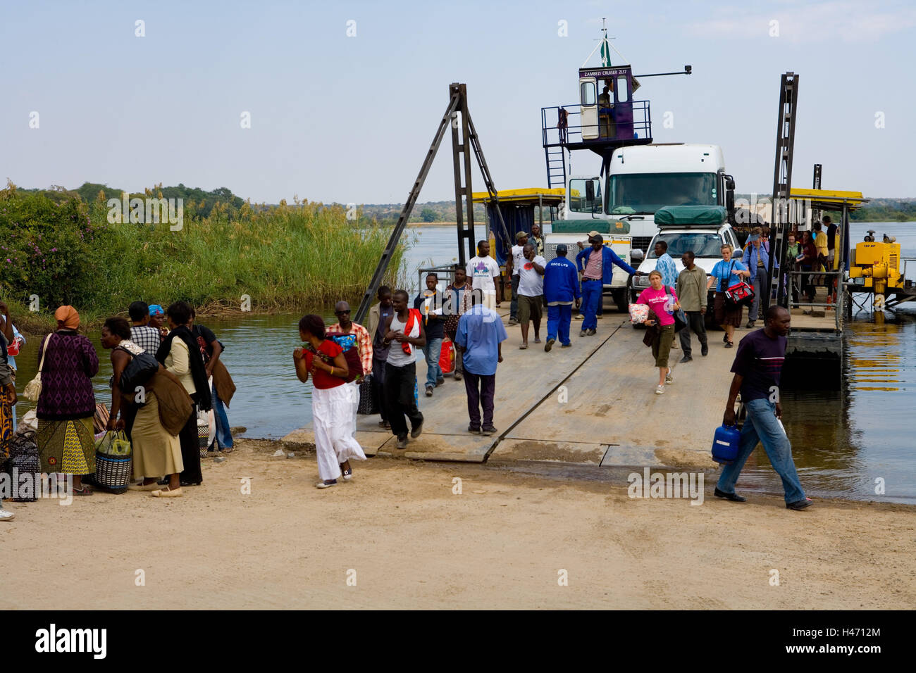 Africa, Namibia, Kasane, border crossing Zambia - Botswana, river ferry ...