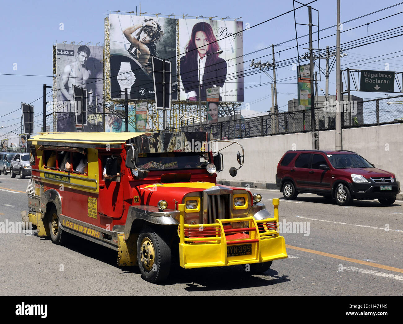 Jeepney taxi, street, advertisement, Manila, the Philippines Stock ...