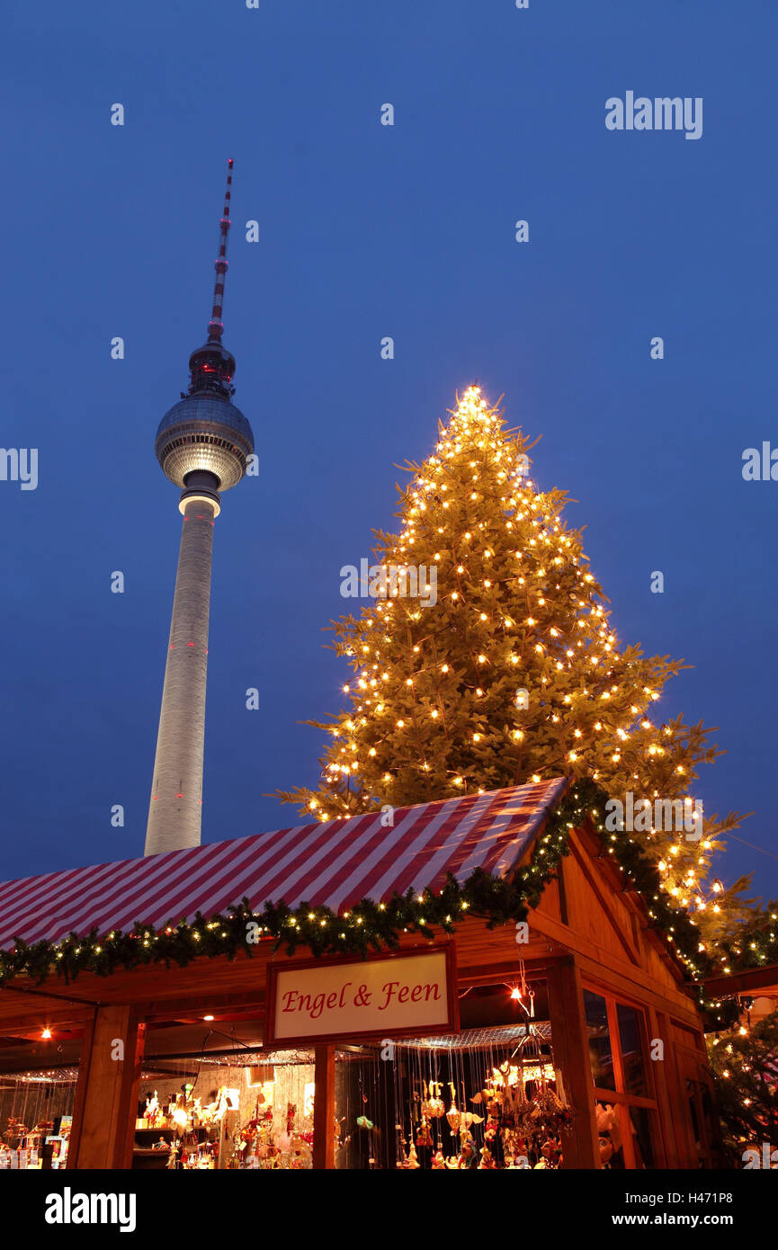 Berlin, Alexanderplatz, Christmas market, Christmas tree, television ...