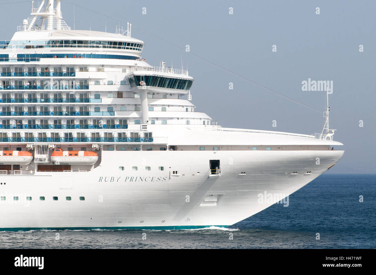 Cruise ship 'Ruby Princess', exit from the harbour of Athens, Greece ...