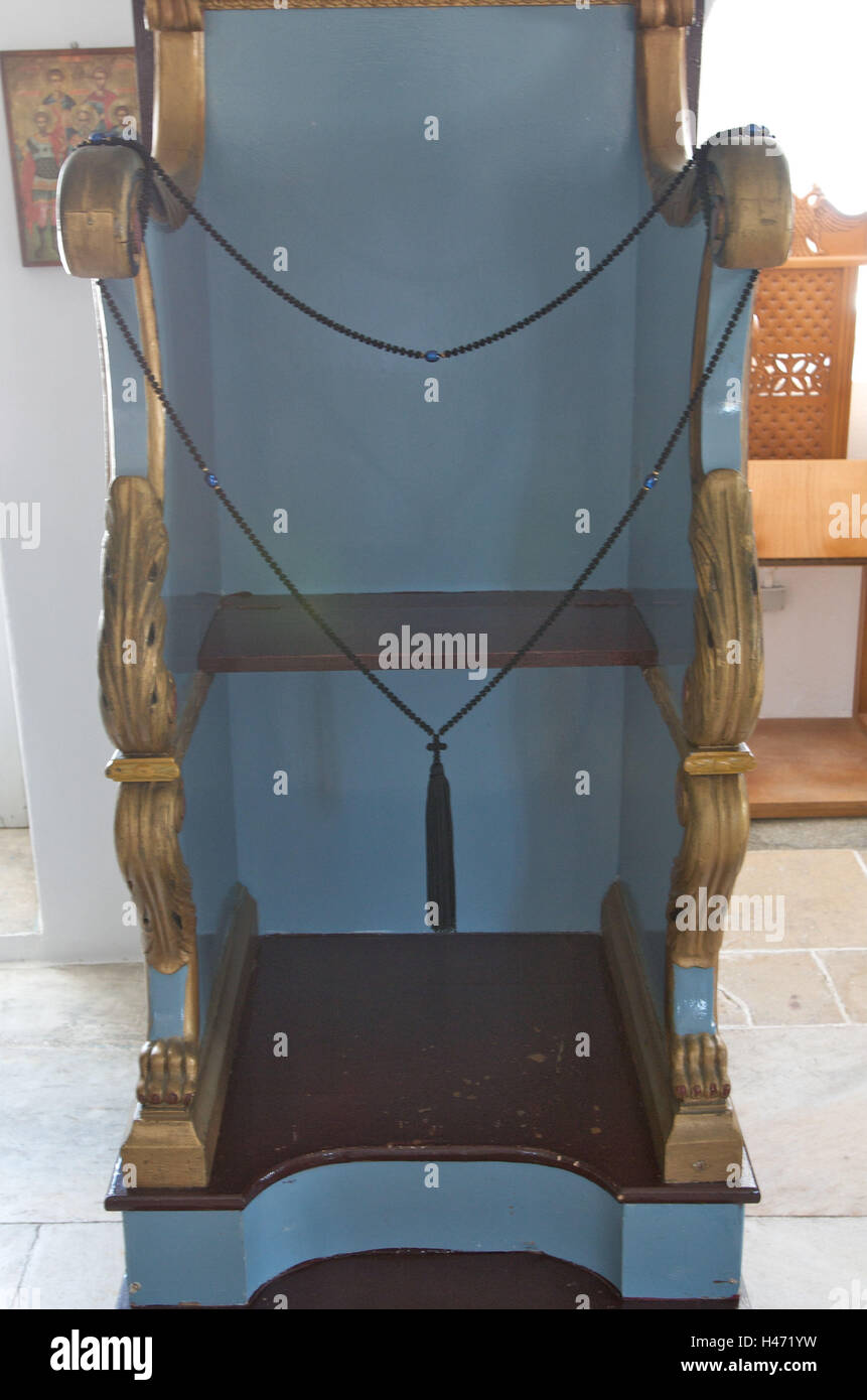Church chair, monastery of Chrisopigi, island Sifnos, the Cyclades ...
